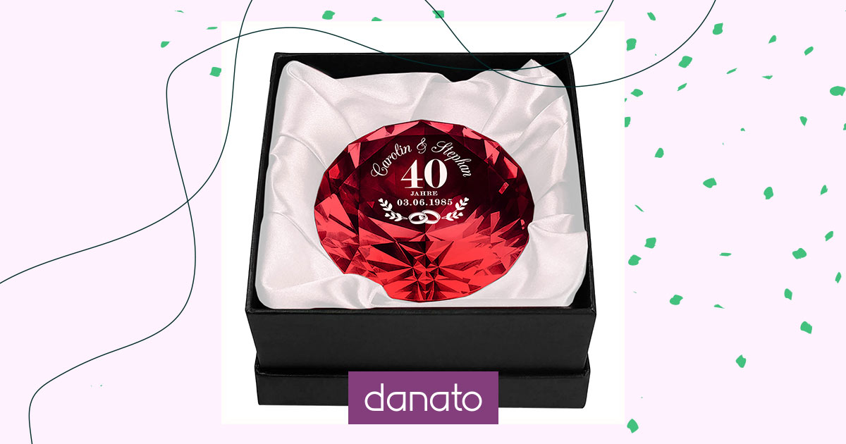 Roter Diamant Kristall mit Gravur - Rubinhochzeit Geschenk