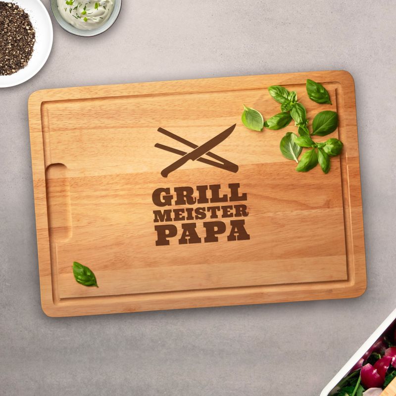 Holz Schneidebrett mit Gravur Grillchef - Grillbrett für Papa