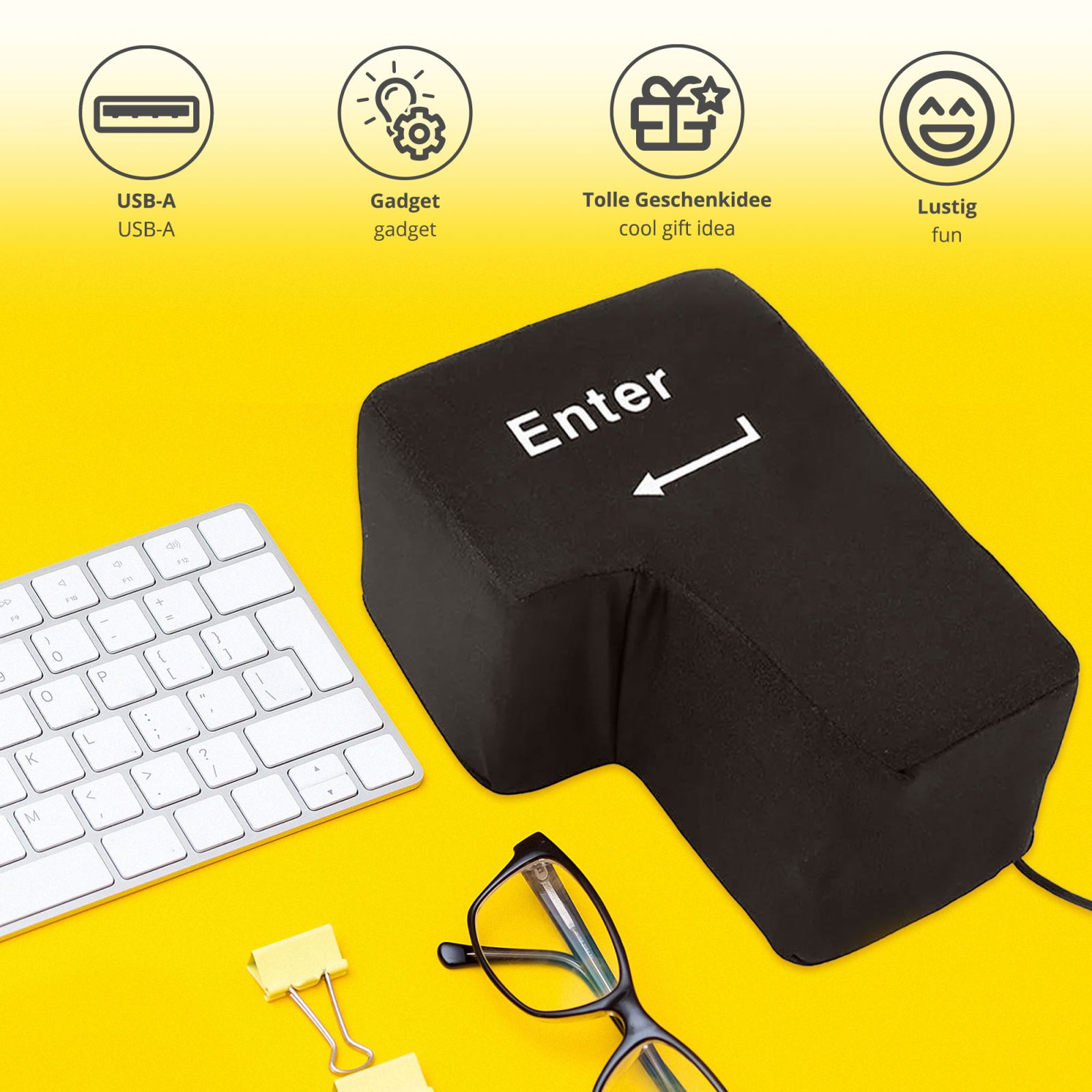 Big Enter Button - Anti Stress Kissen mit USB Anschluss