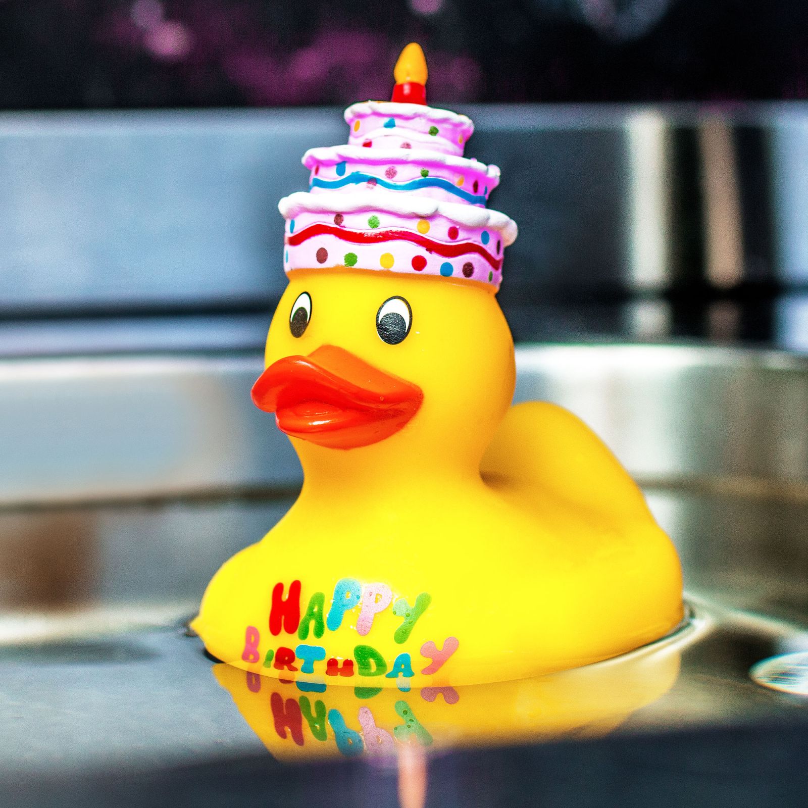 Quietscheente zum Geburtstag - Happy Birthday Badeente gelb